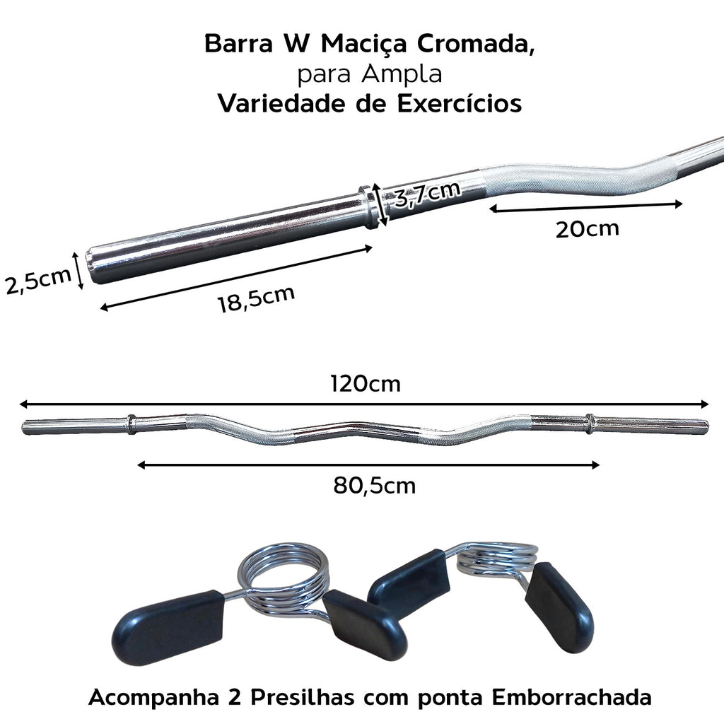 Kit Barras W 1,20m + Barra Reta 1,8m – D1Fitness
